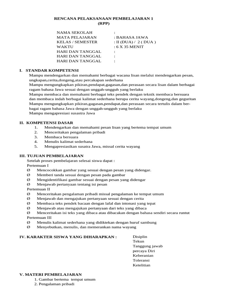 Bahasa Jawa RPP Kelas 2 | PDF