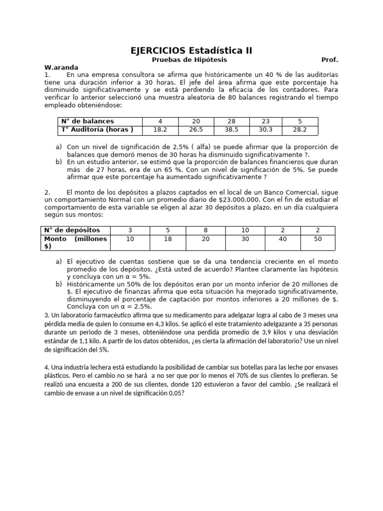 EJERCICIOS DE ESTADISTICA II PARA CUARTA PRUEBA | PDF