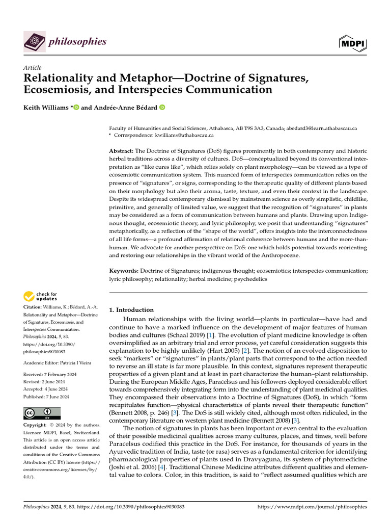2024 Relationality and Metaphor Doctrine of Signatures Ecosemiosis and ...