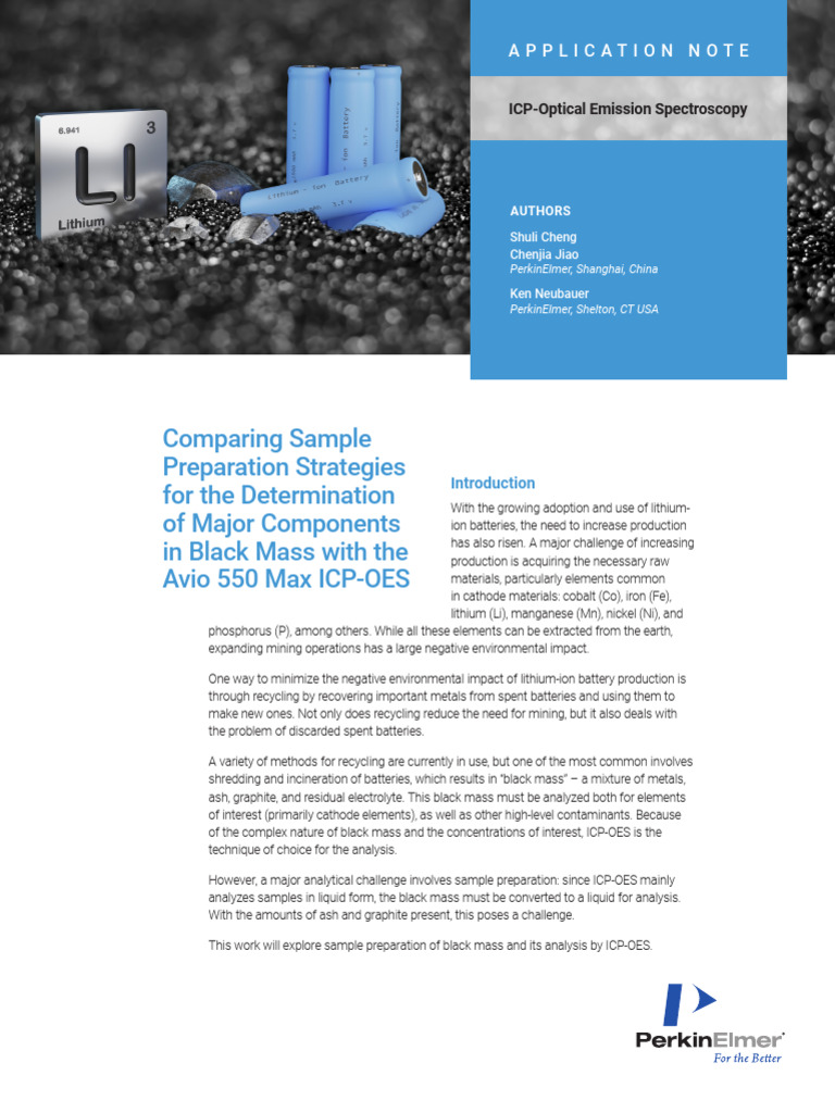 App Avio 550 Max Icp Oes Battery Recycling Black Mass Sample Prep | PDF