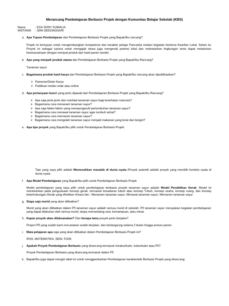 Rancangan Pembelajaran Berbasis Projek Melalui KBS | PDF