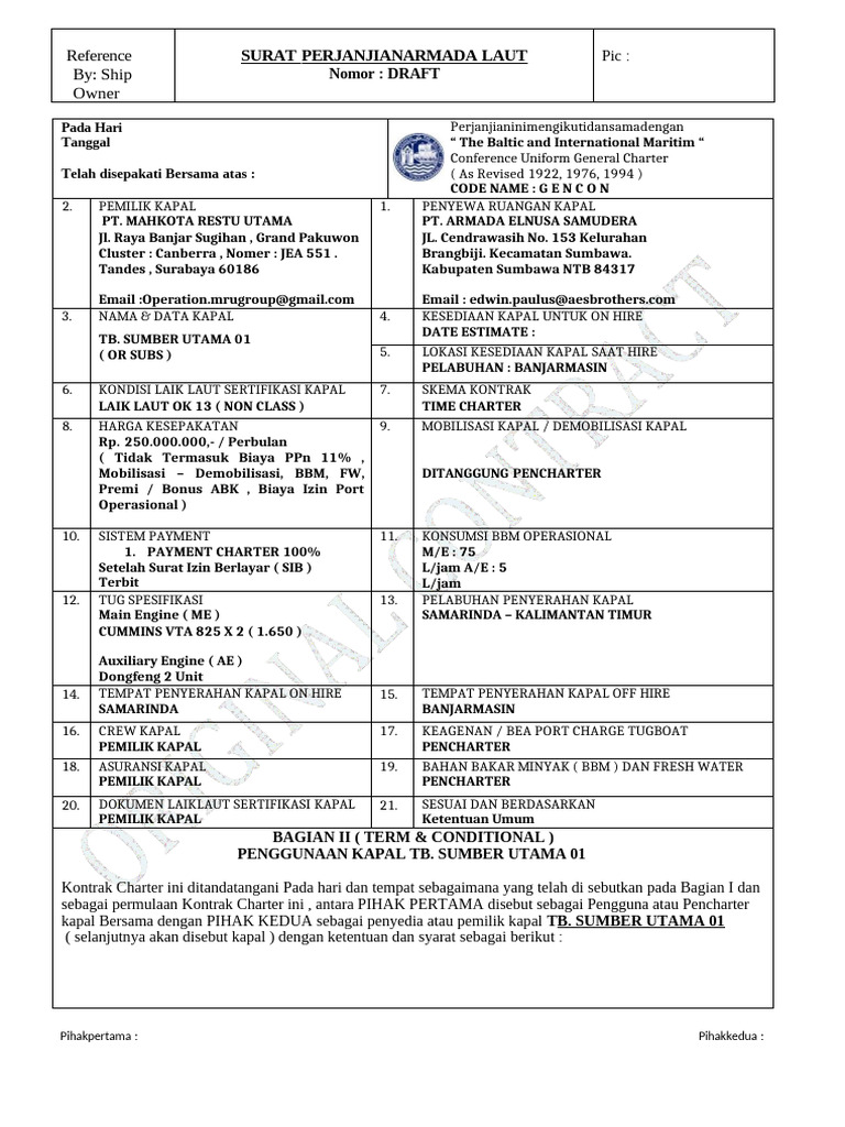Draft Kontrak Perjanjian | PDF