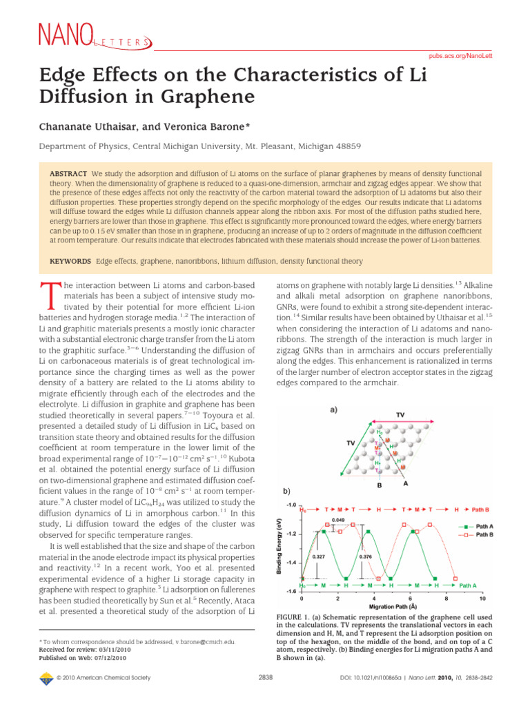 Nl100865a-Edge Effects On The Characteristics of Li Diffusion in Graphene | PDF