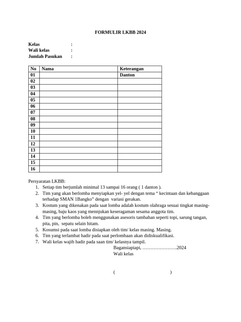 Formulir Pendaftaran LKBB 2024 | PDF