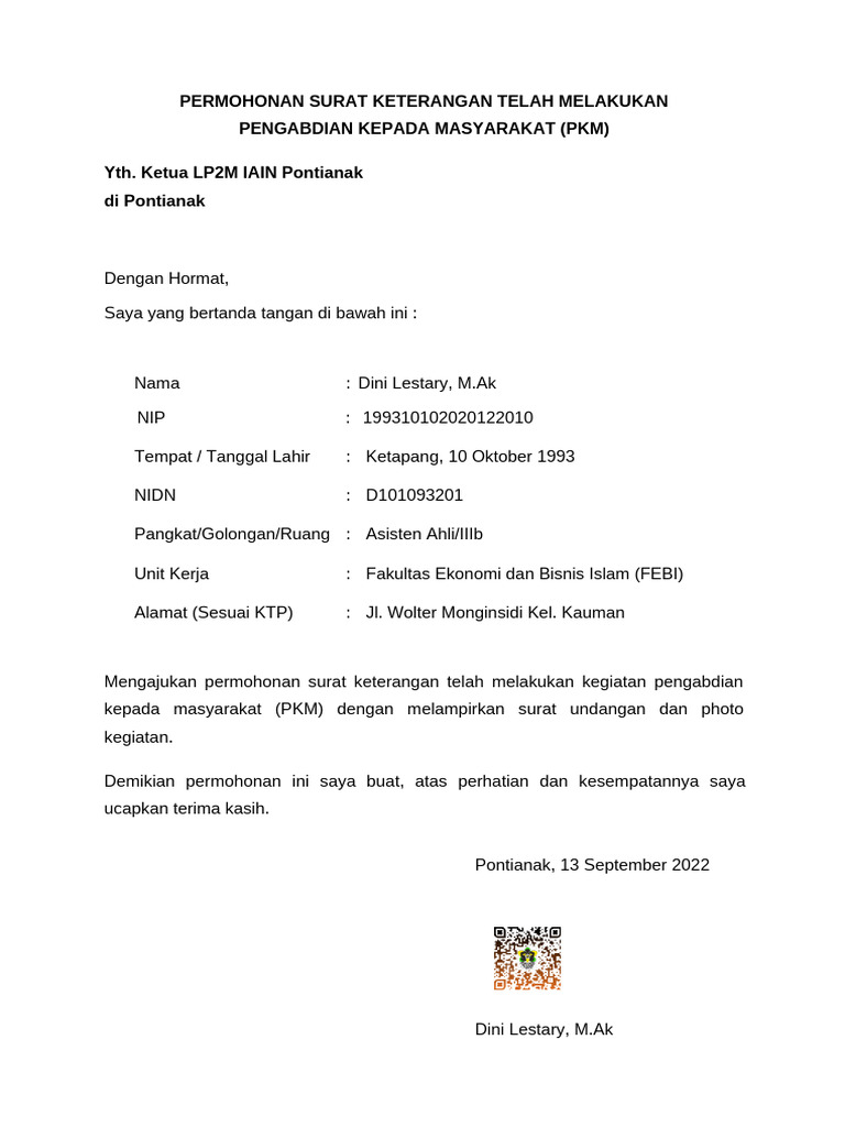 Form Surat Permohonan PKM | PDF