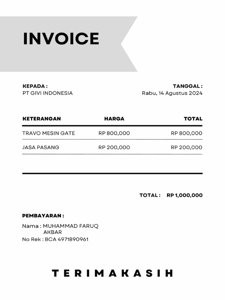 Hitam Putih Minimalist Profesional Bisnis Faktur Invoice PDF | PDF