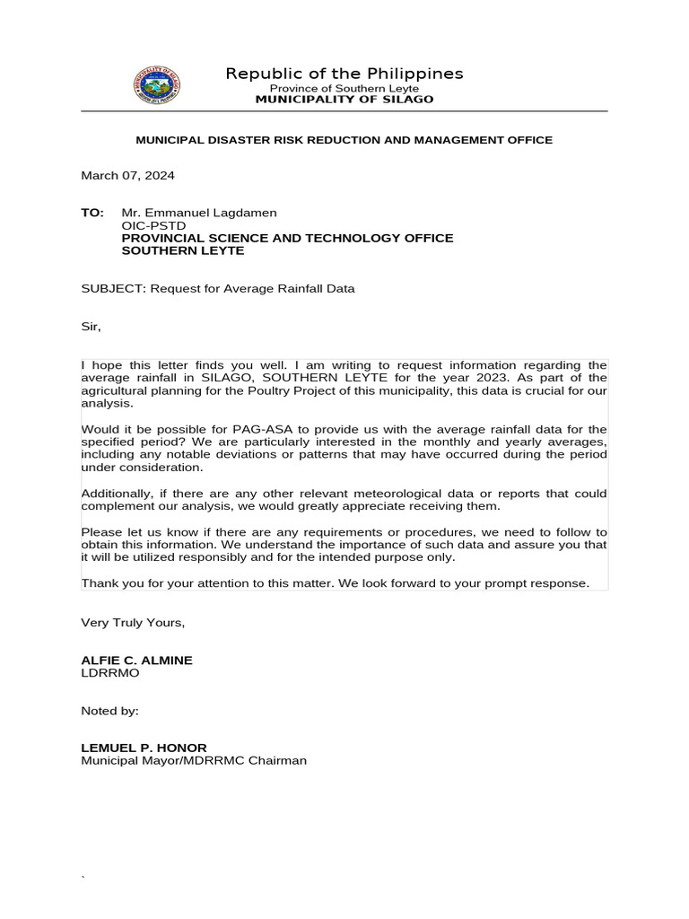 LETTER TO PAG-ASA | PDF