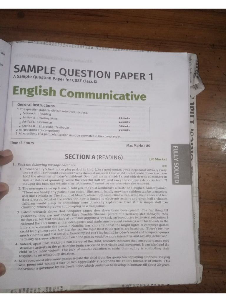 Class 9 English Sample Papers | PDF