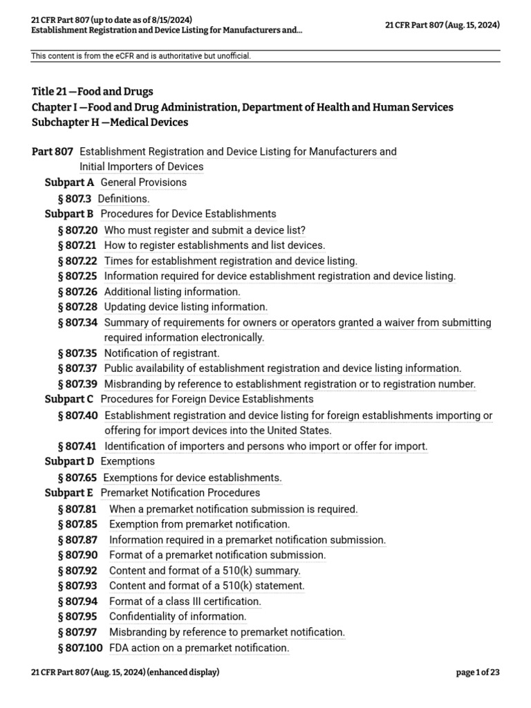 21 CFR Part 807 | PDF