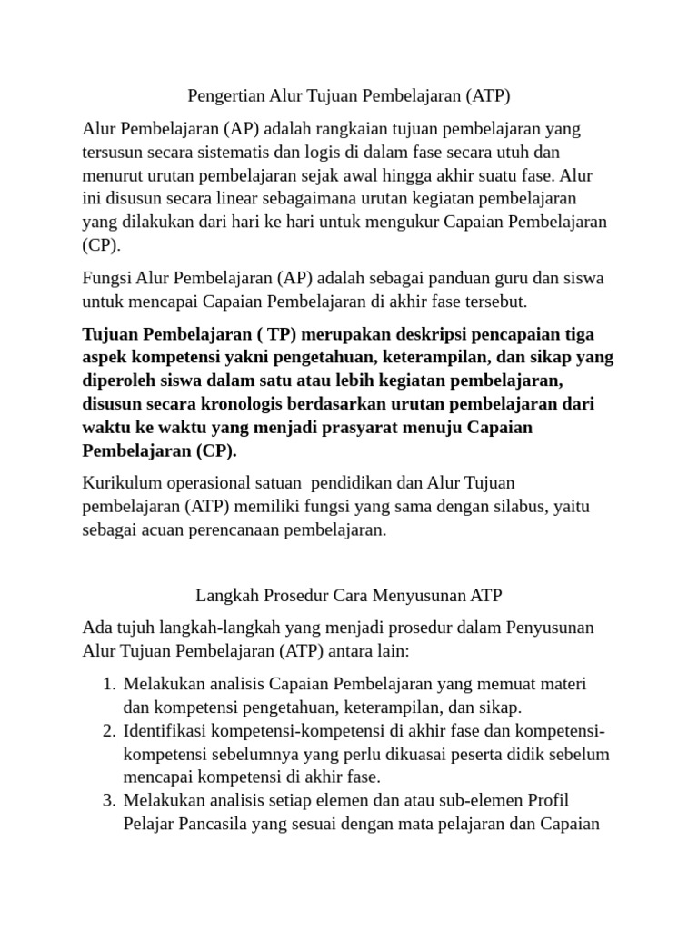 Pengertian Alur Tujuan Pembelajaran | PDF