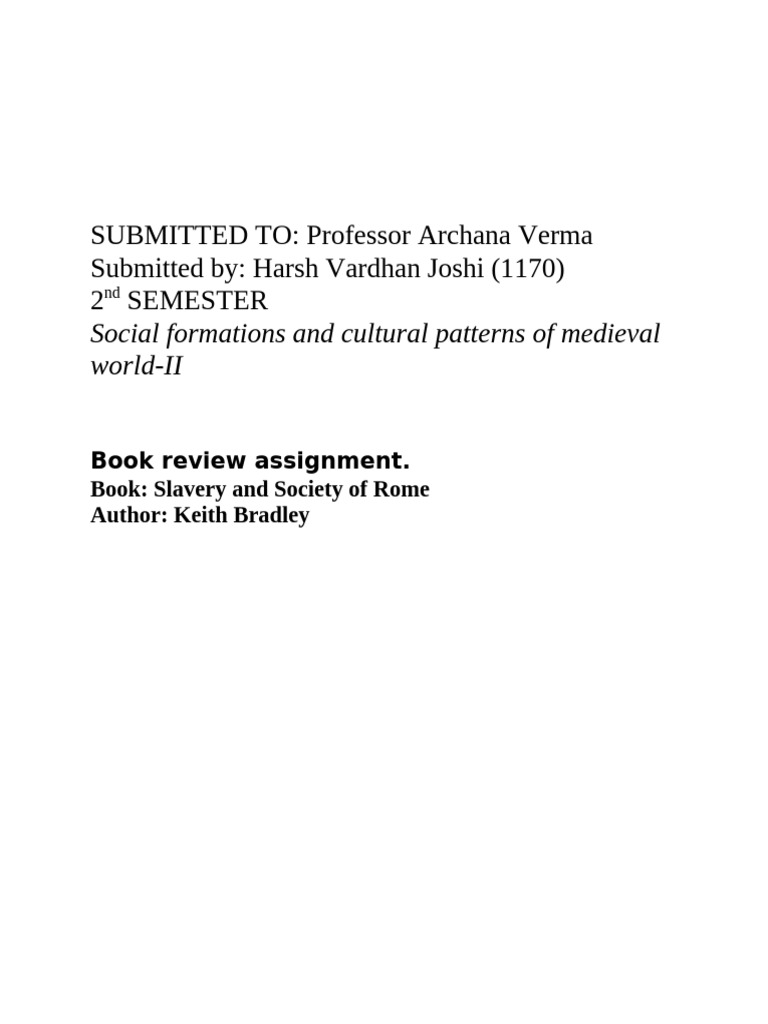 Book Review H.V Joshi Slavery and Society at Rome | PDF
