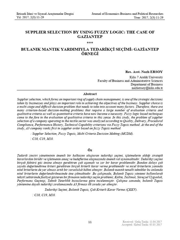 Supplier Selection by Using Fuzzy Logic The Case O | PDF