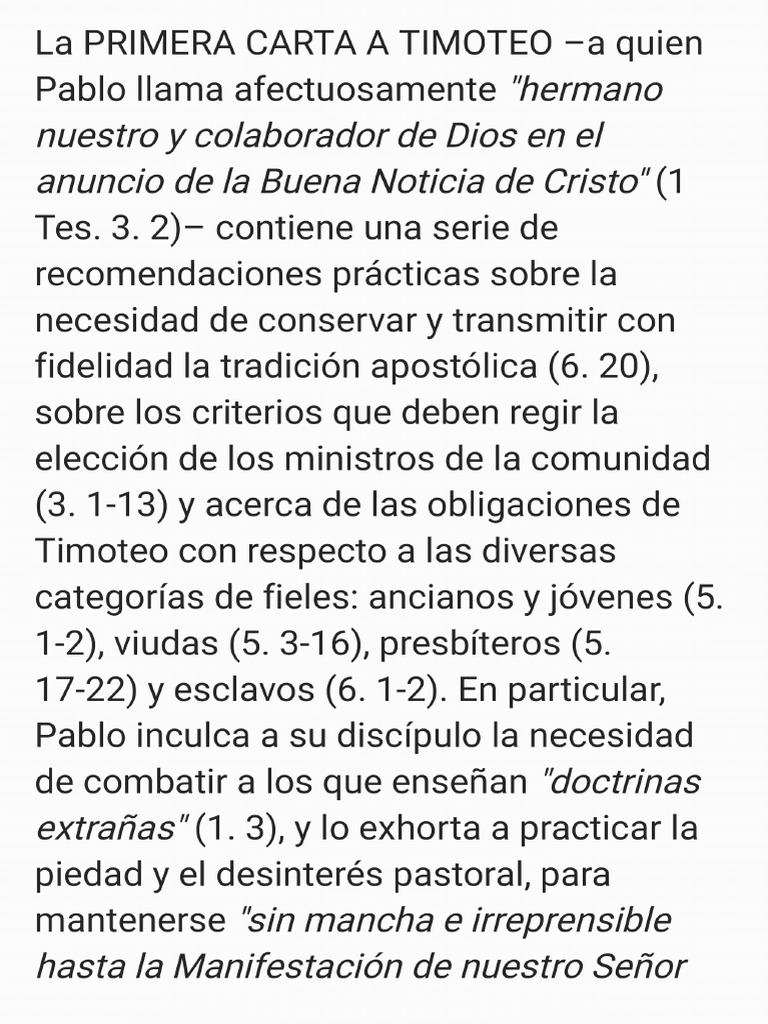 Primera Carta A Timoteo | PDF