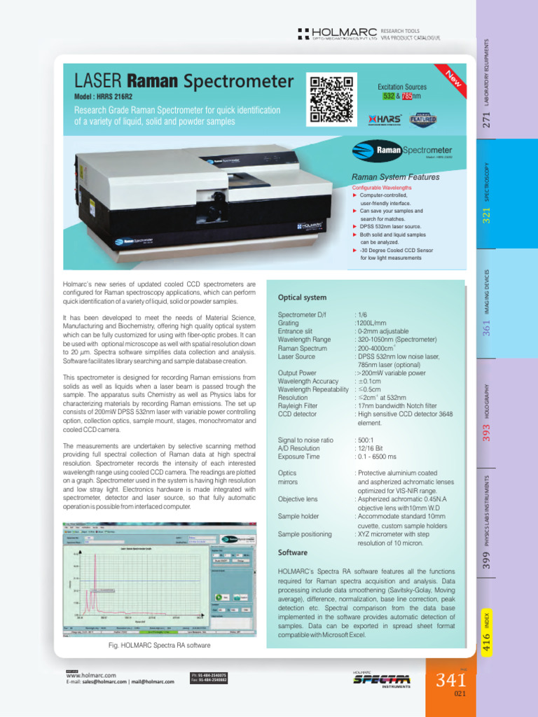 HRS 216 R2 Holmarc Laser Raman Spectrometer | PDF