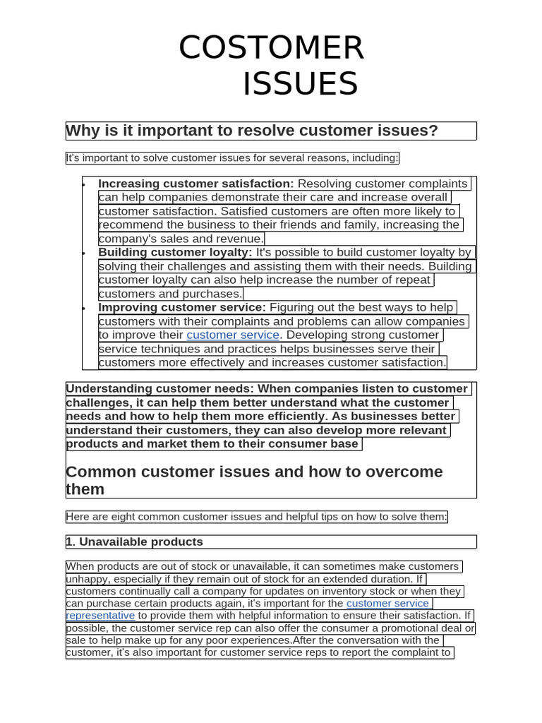 Costomer Issues: Why Is It Important To Resolve Customer Issues? | PDF