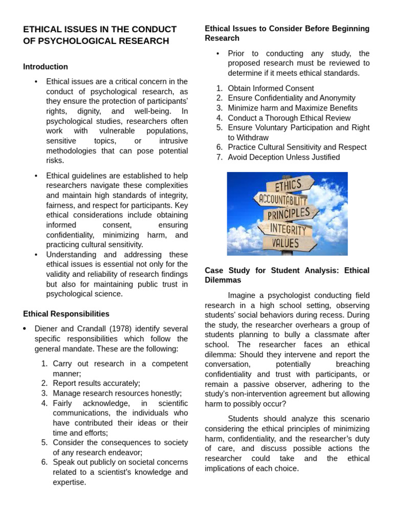 Ethical Issues in The Conduct of Psychological Research | PDF