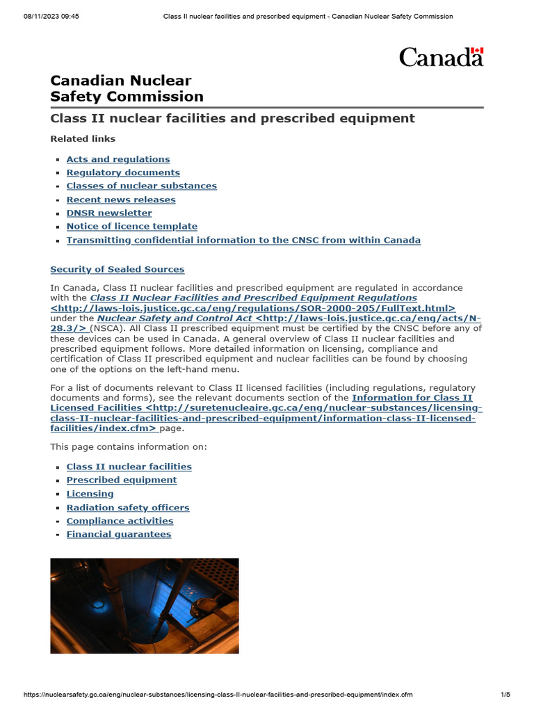 Class II Nuclear Facilities and Prescribed Equipment - Canadian Nuclear ...