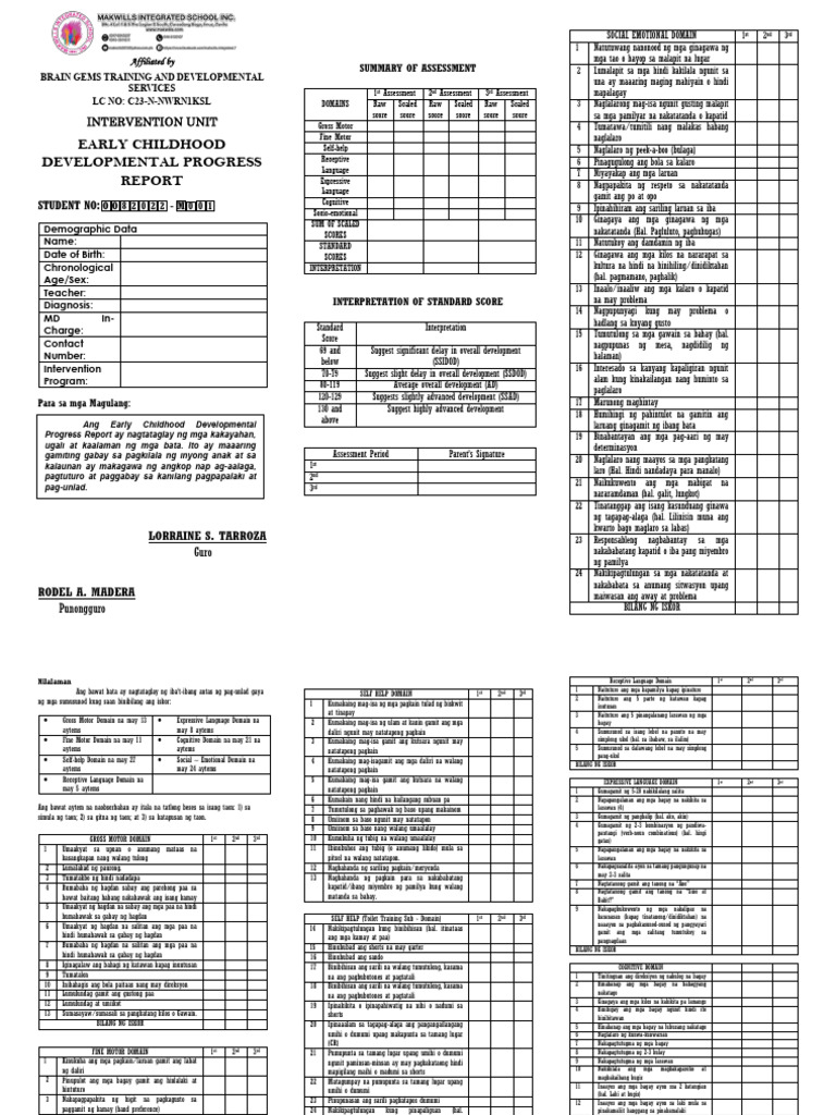 ECD Progress Report-Intervention Unit - 081220 | PDF