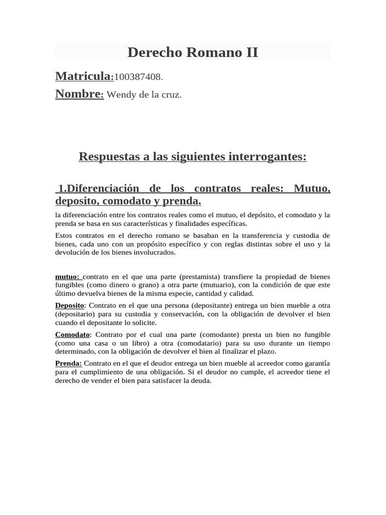 Derecho Romano II TRABAJO. | PDF