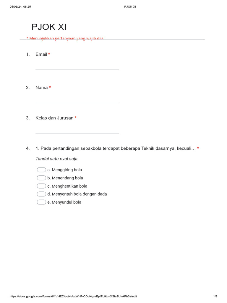 PJOK X - Google Formulir | PDF