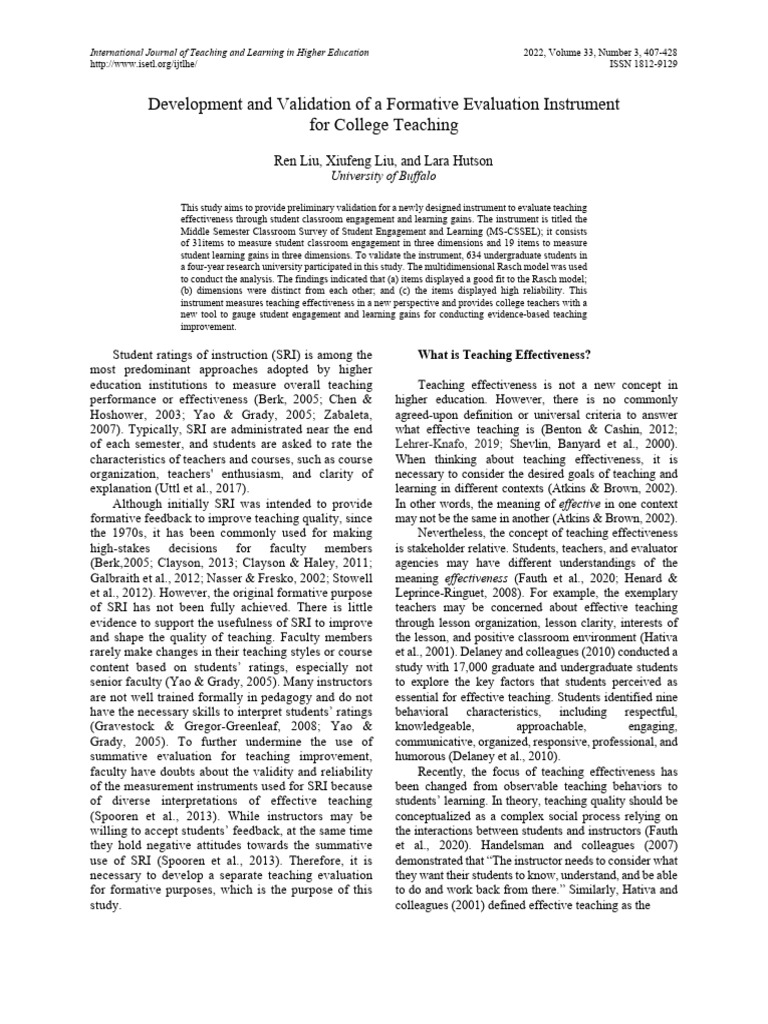 Validating a Teaching Effectiveness Tool | PDF | Validity (Statistics ...