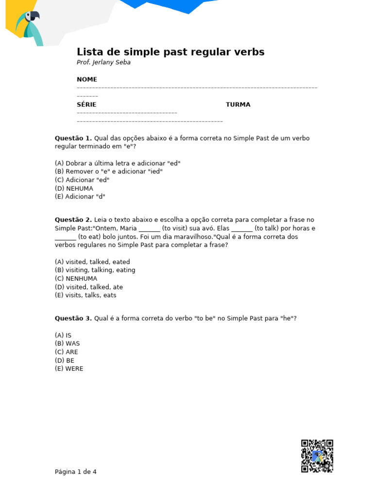 Lista de simple past regular verbs | PDF