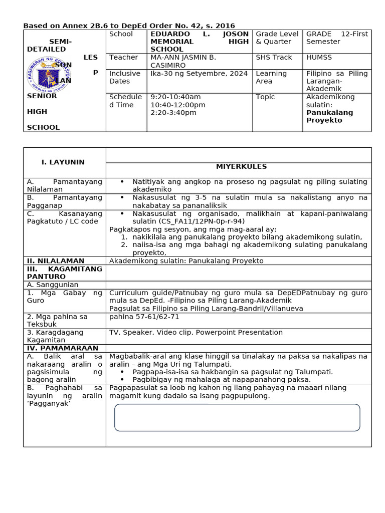 Week 1-Q2 M6 Panukalang Proyekto | PDF