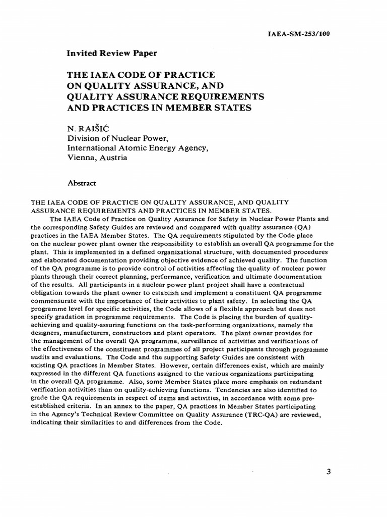 IAEA-SM-253-100 - The IAEA Code of Practice On Quality Assurance, and ... IAEA-SM-253-100 - The IAEA Code of Practice On Quality Assurance, and ...