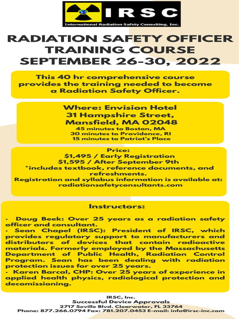 International Radiation Safety Consulting - RSO Training Course | PDF