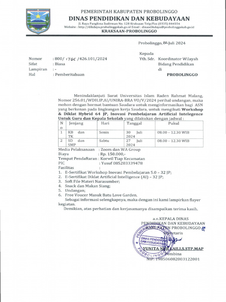 Pemberitahuan Workshop & Diklat Hybrid | PDF