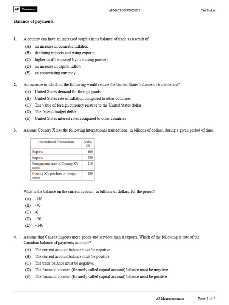 Balance of Payments: Ap Macroeconomics Test Booklet | PDF