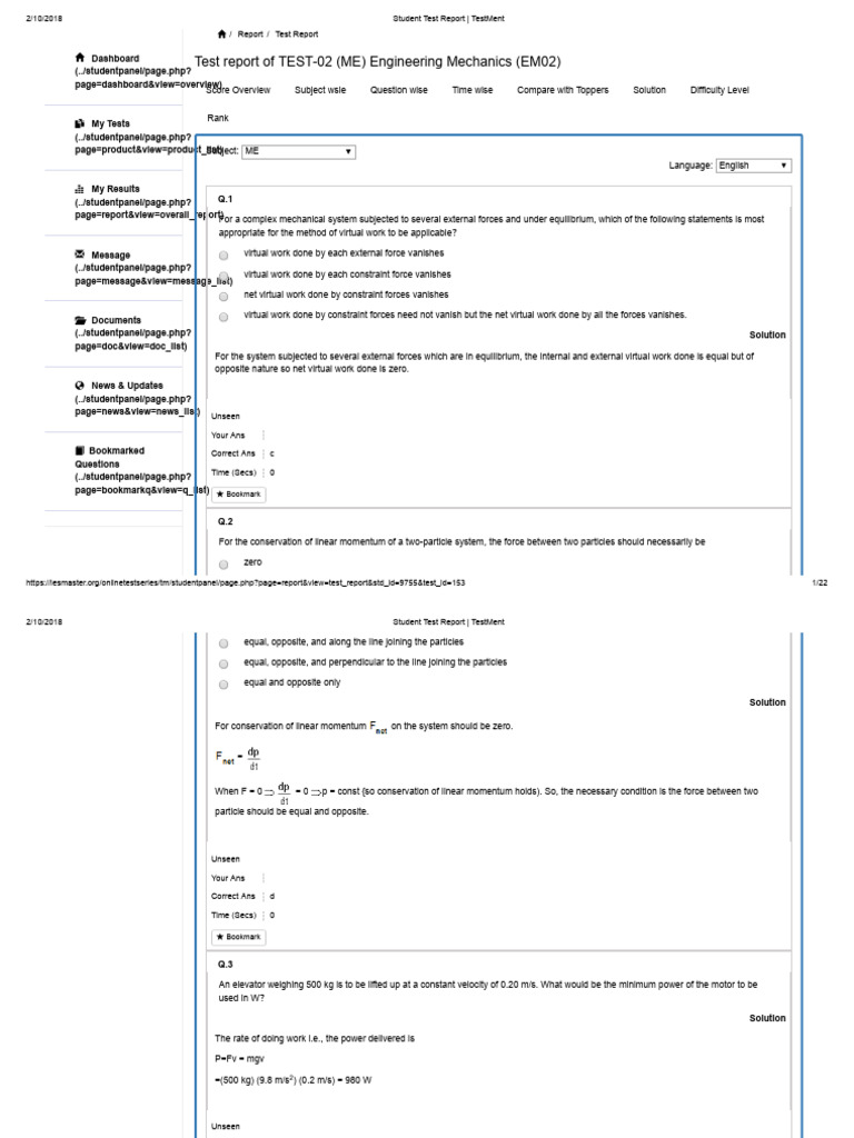 TEST-02 (ME) Engineering Mechanics (EM02) | PDF