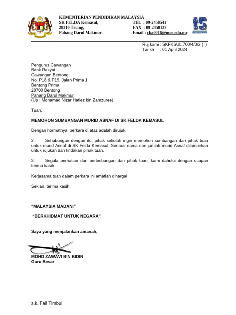 Surat Memohon Sumbangan Asnaf Bank Rakyat 2024 Pdf