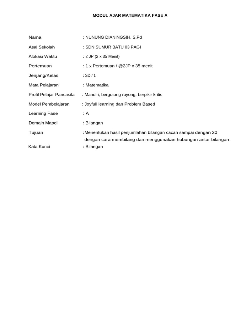 Modul MTK Penjumlahan-Observasi | PDF