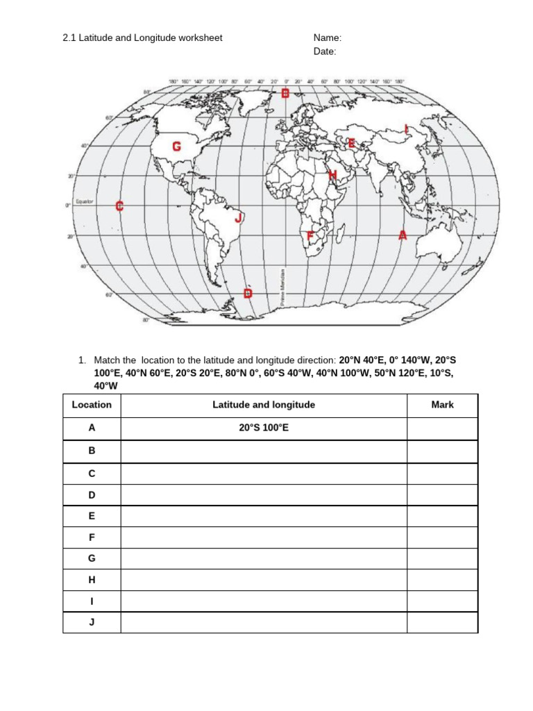 2.1 Latitude and longitude worksheet | PDF