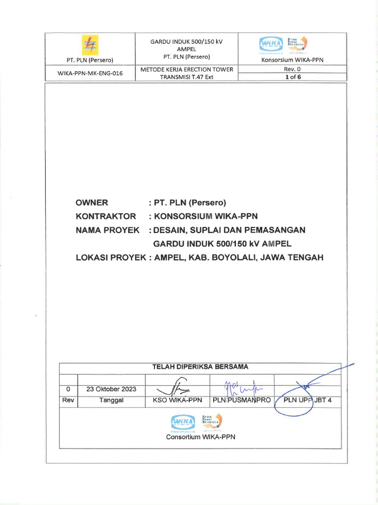 Metode Kerja Erection Tower T.47 Ext R.0 | PDF