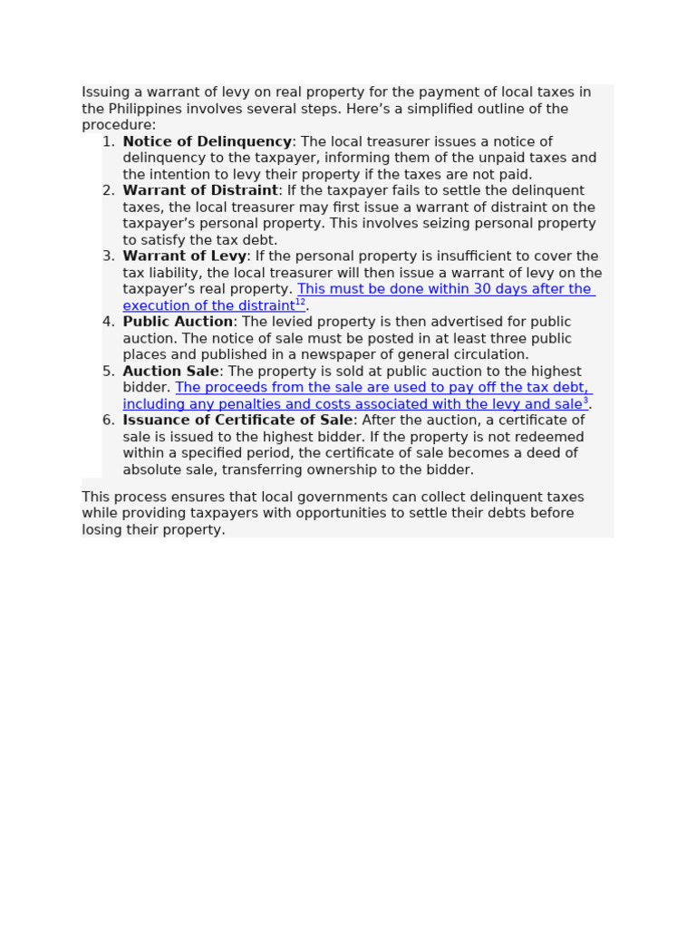 Issuing A Warrant of Levy On Real Property For The Payment of Local ...