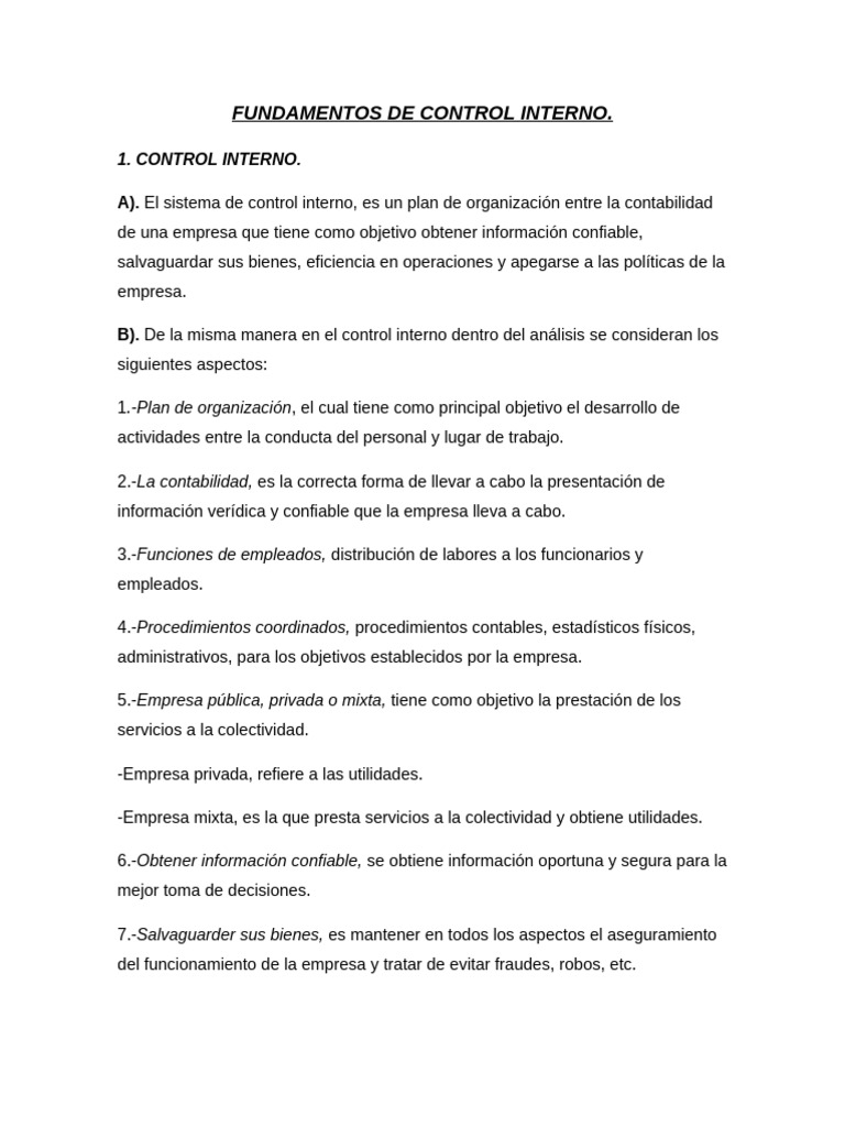 fundamentos de control interno. | PDF