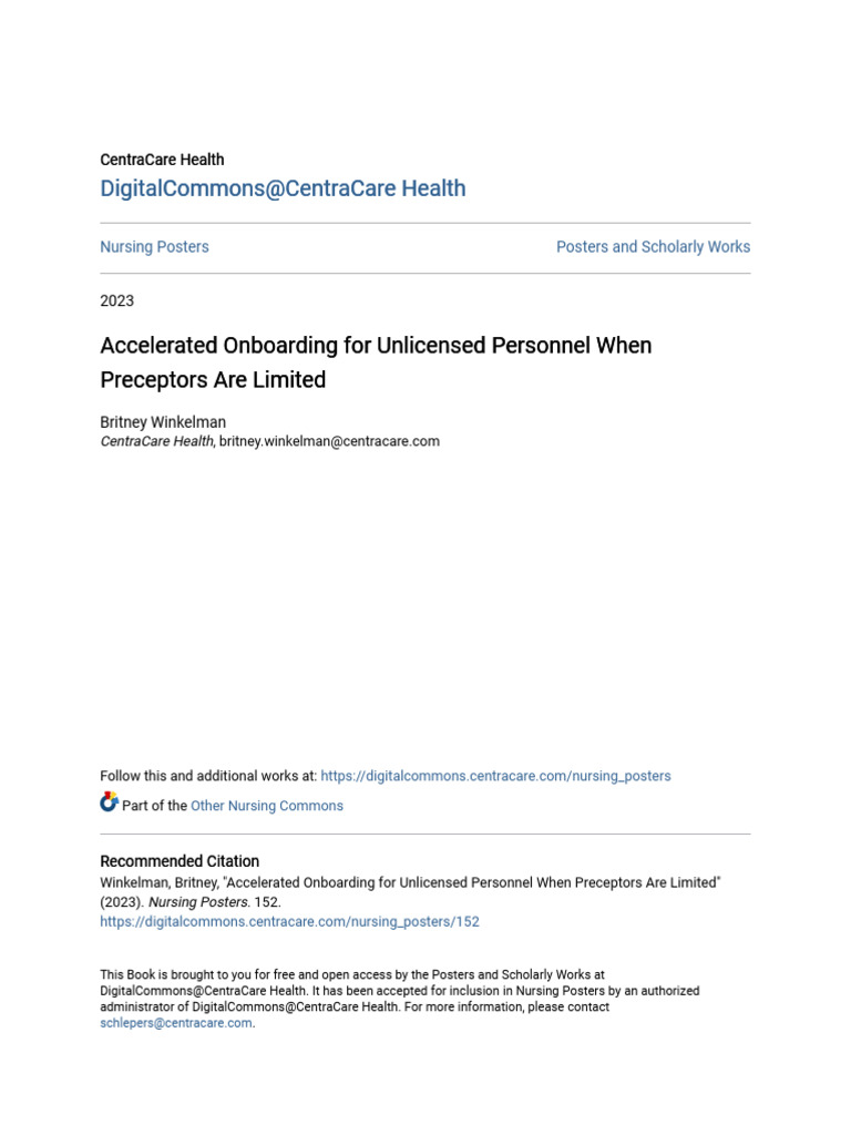 Accelerated Onboarding For Unlicensed Personnel When Preceptors A | PDF