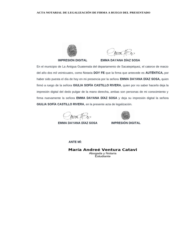 Acta Notarial de Legalización de Firma A Ruego Del Presentado | PDF