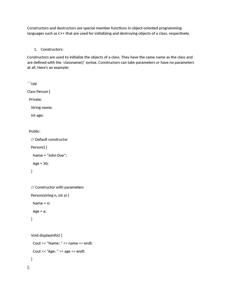 Constructor and Destructor | PDF