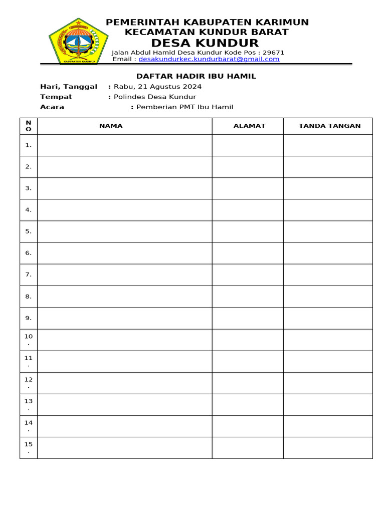 Daftar Hadir Desa | PDF