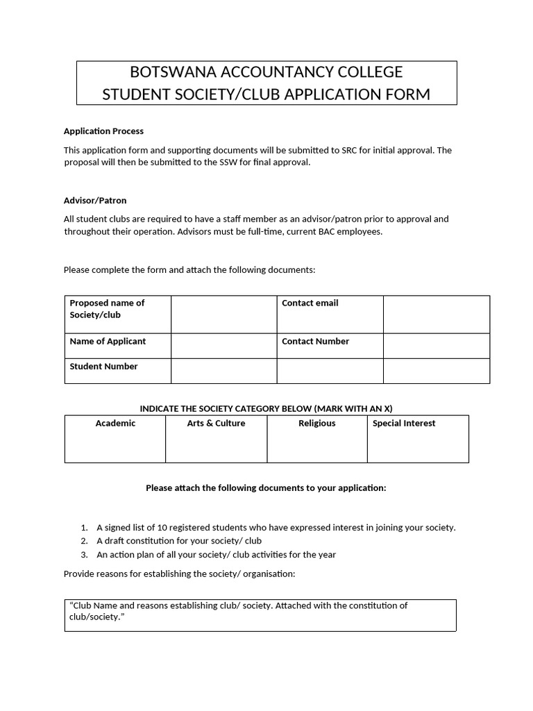 Bac Student Club Application | PDF | Government