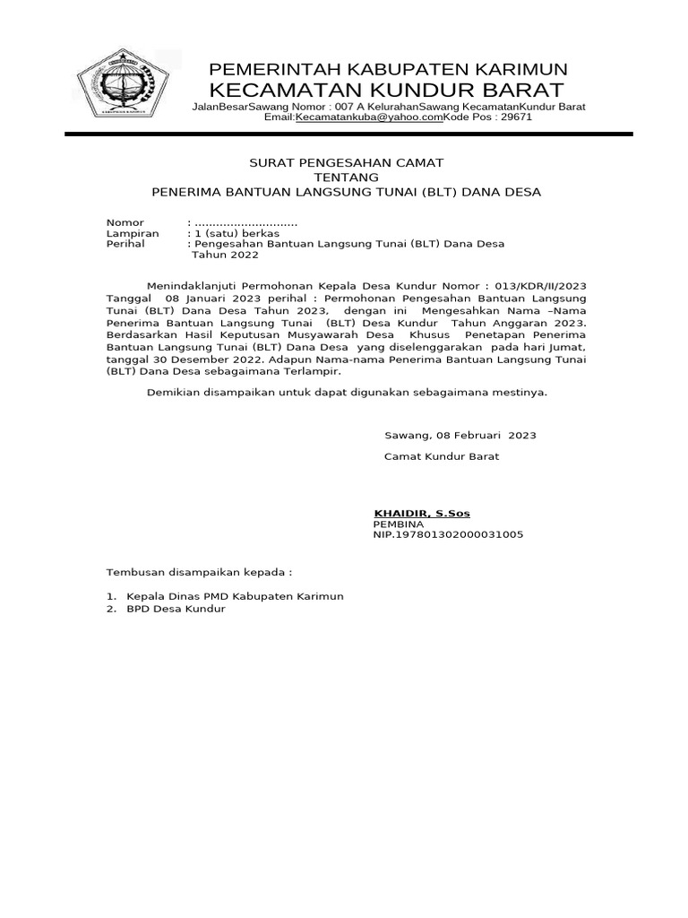 Pengesahan Dari Camat | PDF