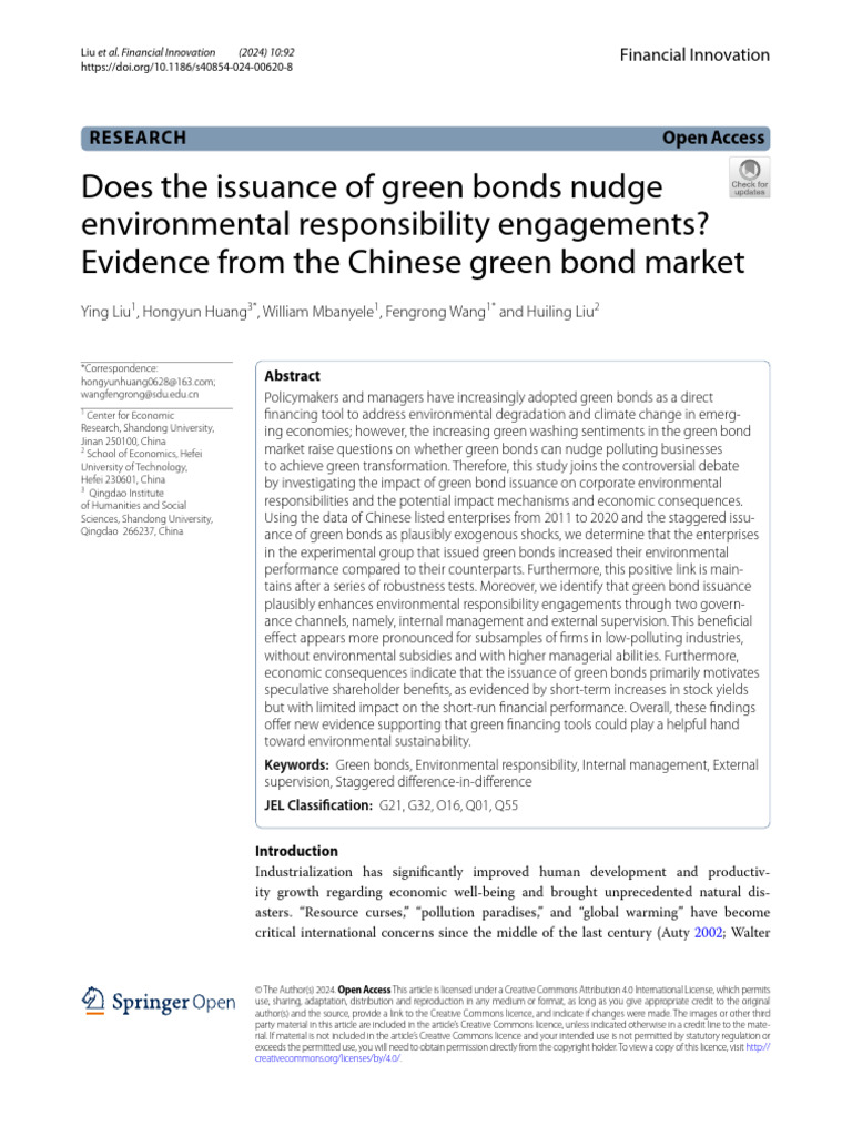 Does The Issuance of Green Bonds Nudge Environmental Responsibility ...