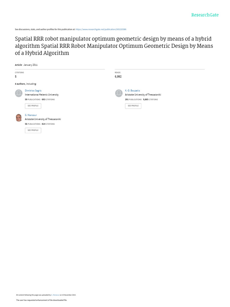 Spatial RRR Robot Manipulator Optimum Geometric de | PDF