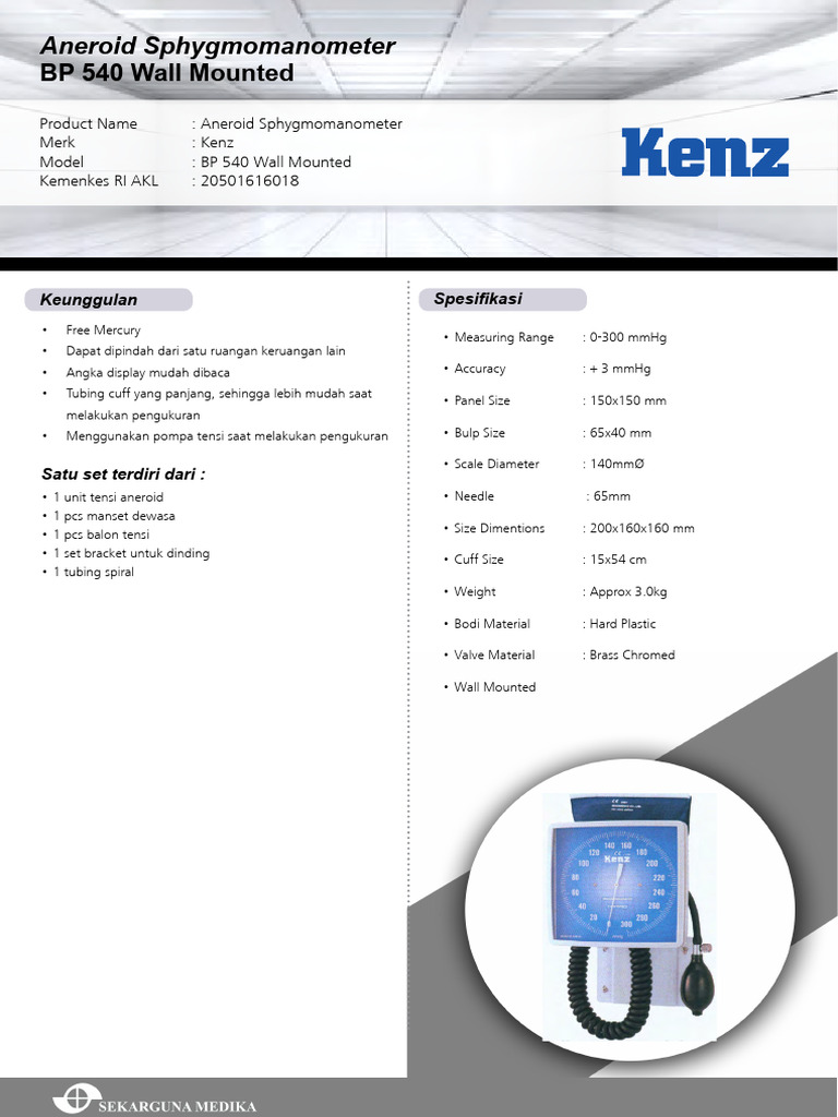 Kenz Aneroid Sphygmomanometer Bp540 Wall Mounted | PDF