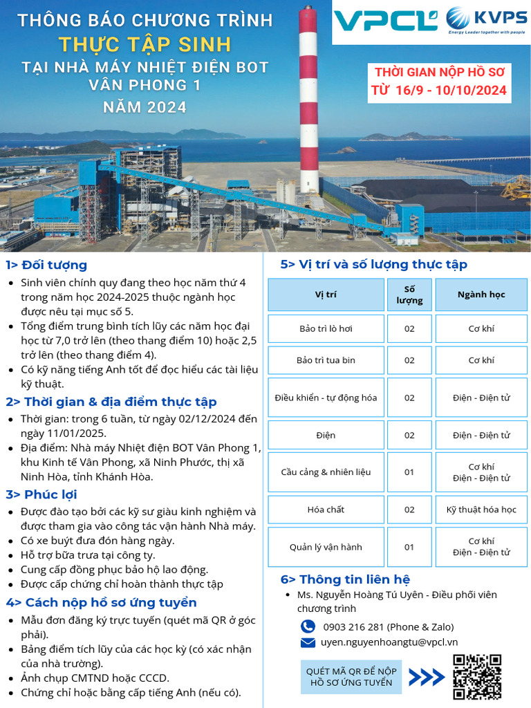 Chuong Trinh Thuc Tap Tai Nhiet Dien Van Phong 1 Nam 2024 | PDF