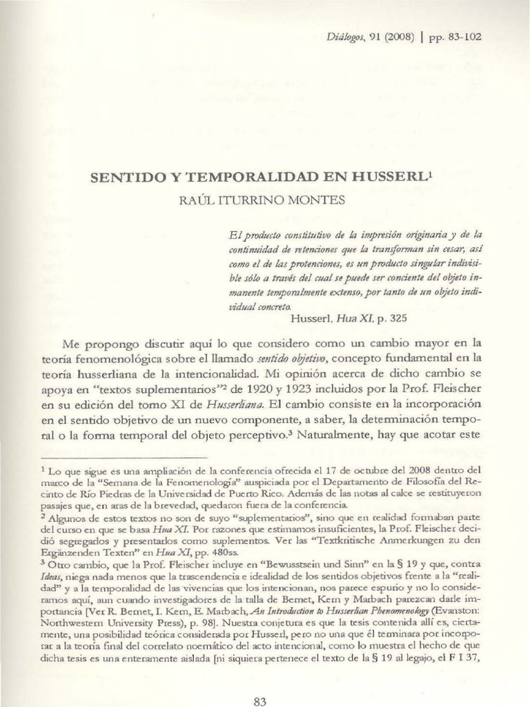 Sentido y Temporalidad en Husserl 1 | PDF