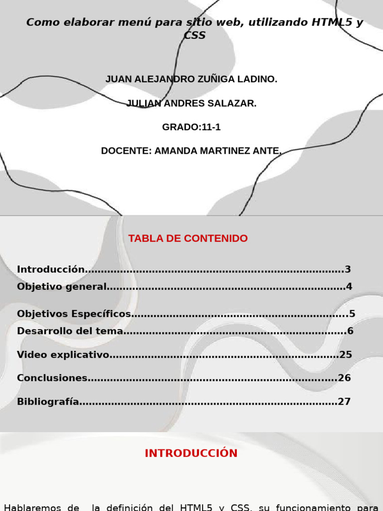 Menú para Sitio Web, Utilizando HTML5 y CSS Juan Zuñiga-Julian Salazar 11-1 | PDF